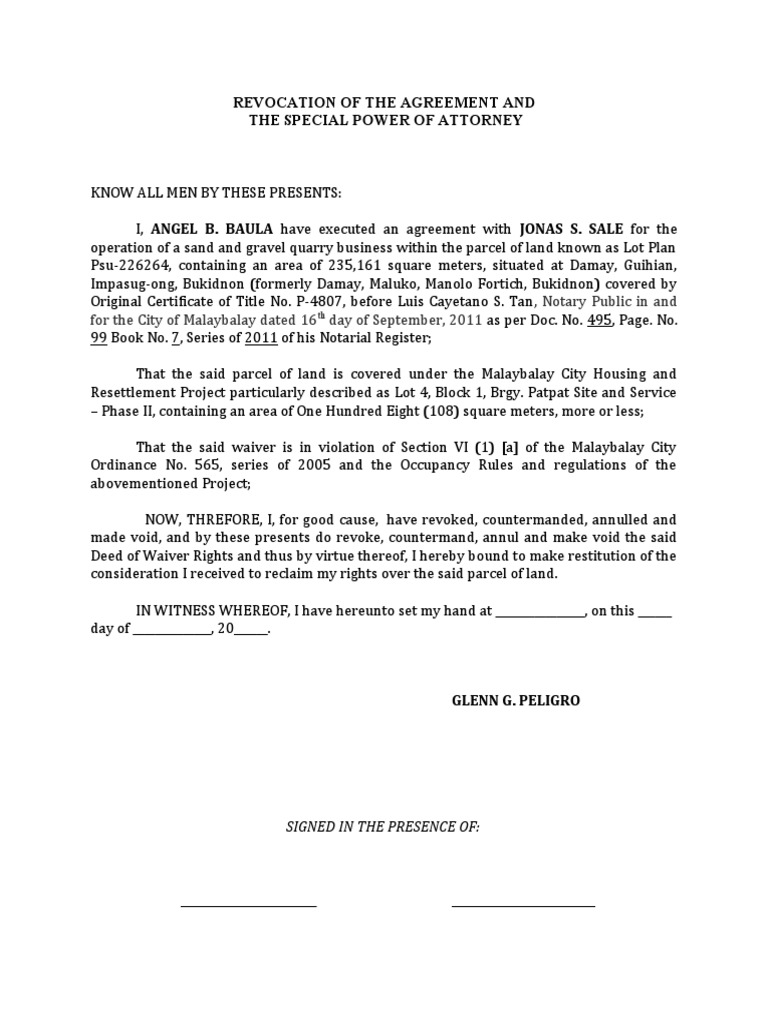 Revocation of Agreement in SPA | PDF | Civil Law (Common Law) | Common Law