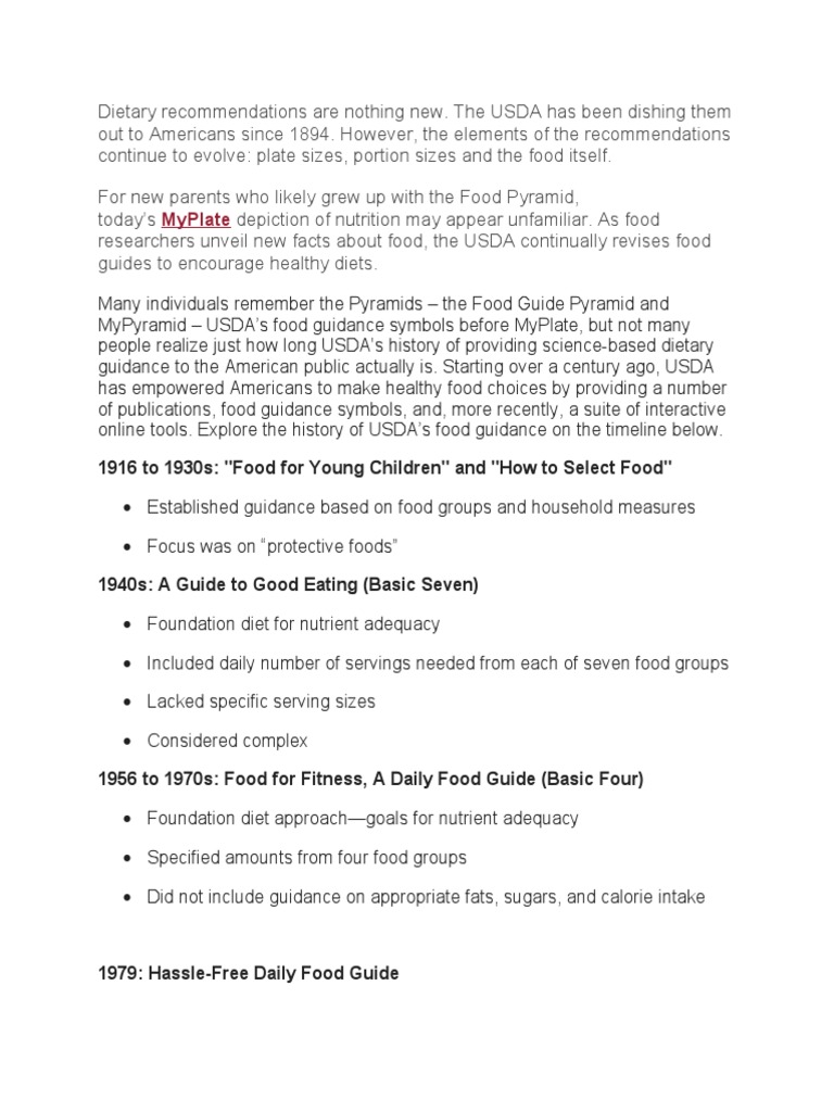 Myplate: 1916 To 1930S: "Food For Young Children" and "How To Select ...