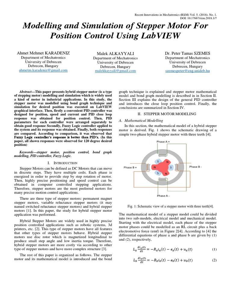 Modelling and Simulation of Stepper Motor For Position Control Using ...