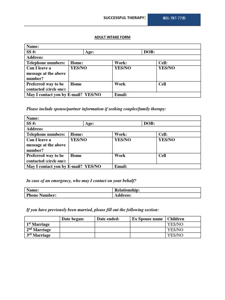 Adult Intake Form-New Client | PDF | Alcoholism | Psychiatrist