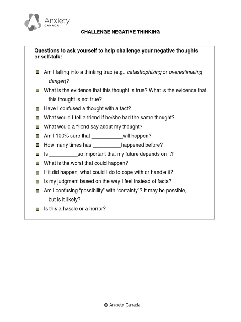 Questions To Ask Yourself To Help Challenge Your Negative Thoughts or ...