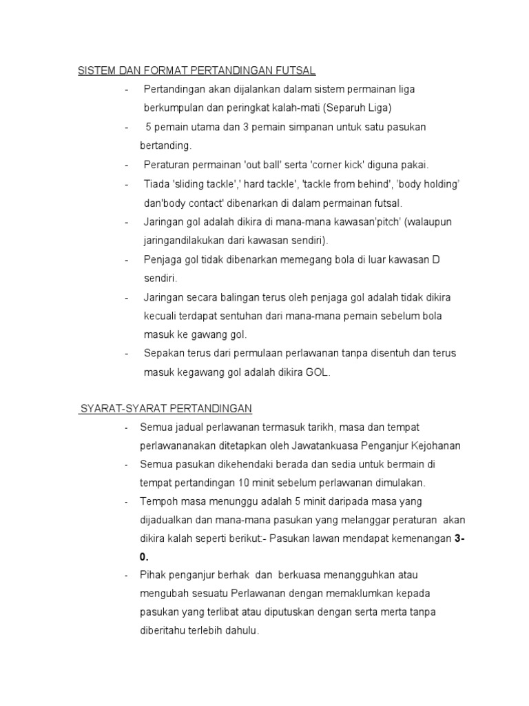 Sistem Dan Format Pertandingan Futsal | PDF