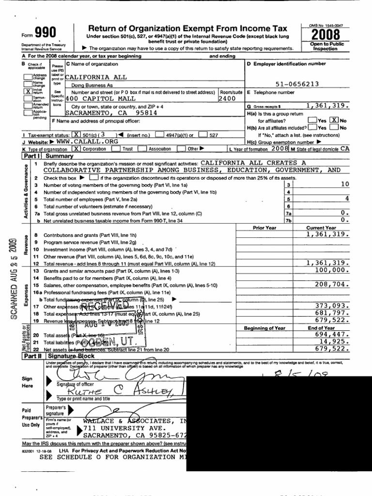 2008 Form 990 for California All | PDF | 501(C) Organization | Irs Tax ...