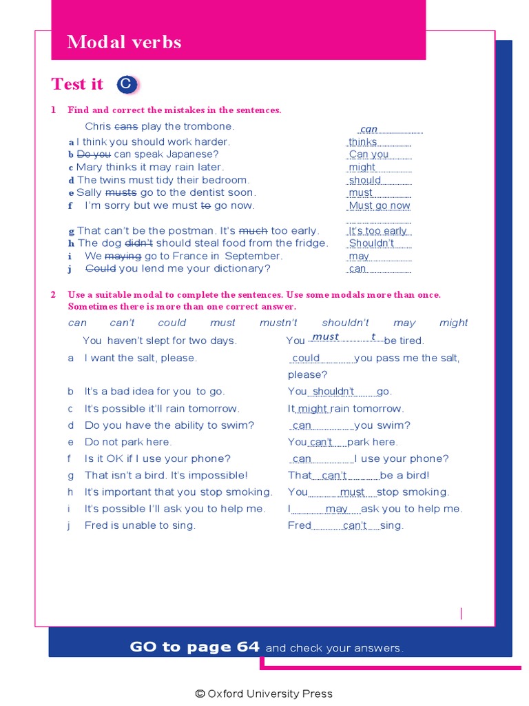 Modal Verbs Complete Exercise | PDF | Verb | Linguistic Typology