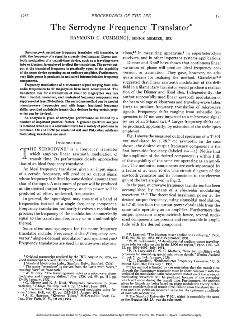 1957 - The Serrodyne Frequency Translator | PDF | Decibel | Amplifier