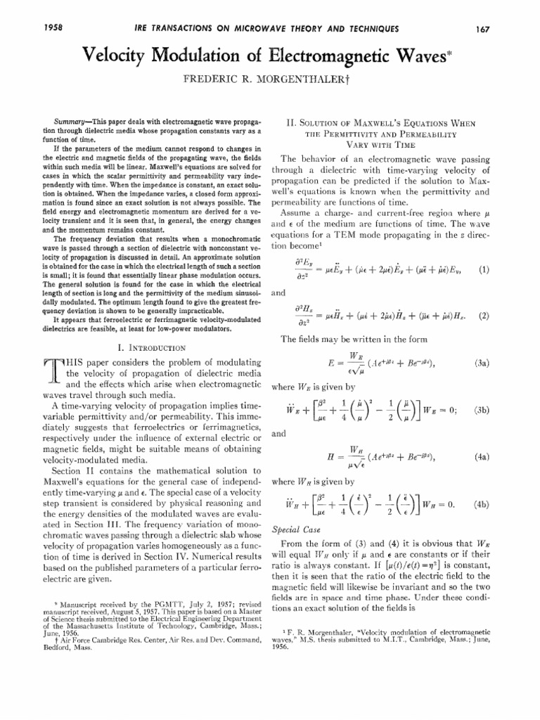 1958 - Velocity Modulation of Electromagnetic Waves | PDF | Waves ...