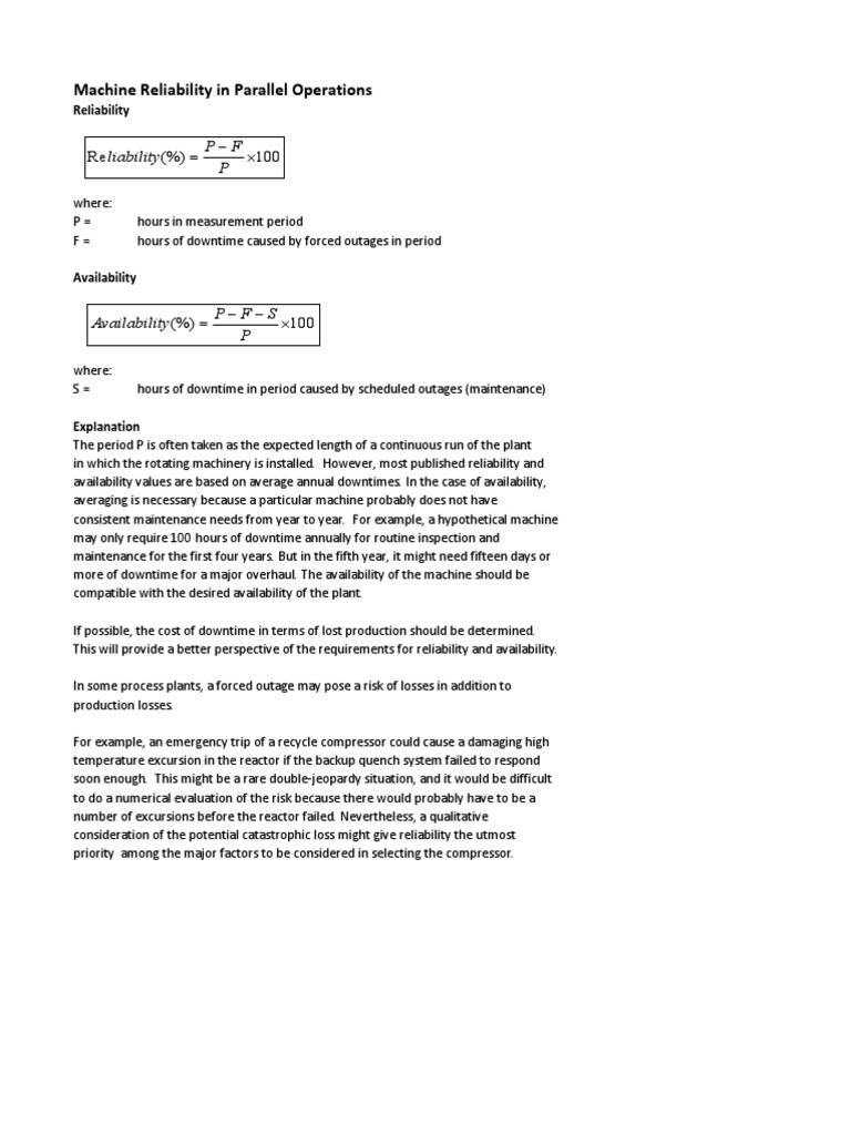 Machine Reliability in Parallel Operations: Re (%) 100 PF Liability P ...