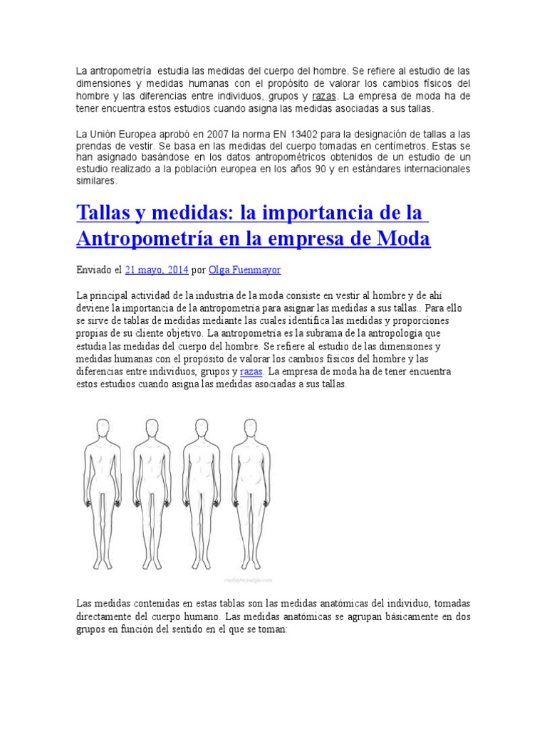 La Antropometría Estudia Las Medidas Del Cuerpo Del Hombre | PDF | Ropa ...