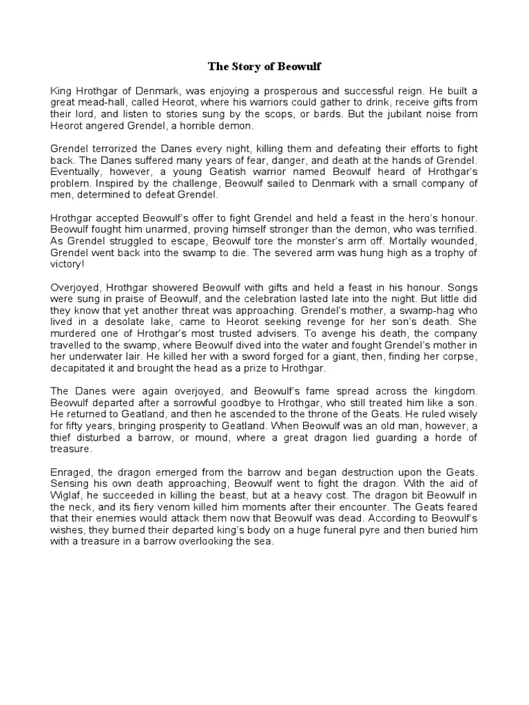 The Story of Beowulf READING | PDF | Beowulf | Scandinavian Folklore