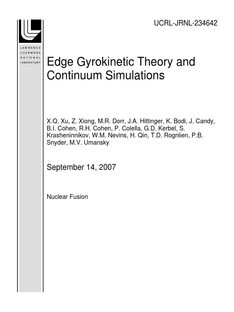 Edge Gyrokinetic Theory and Continuum Si PDF | PDF | Plasma (Physics ...