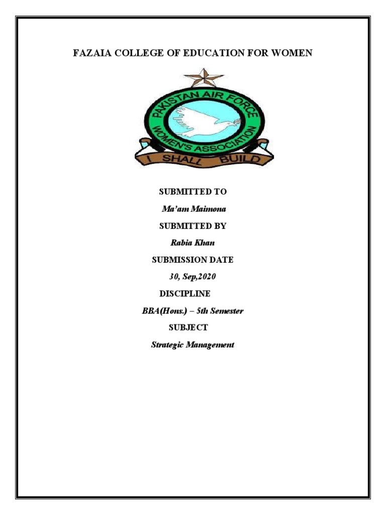 Fazaia College of Education For Women: Submitted To | PDF | Business | Economies