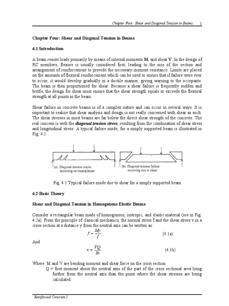 Chapter Four: Shear and Diagonal Tension in Beams | PDF | Beam ...