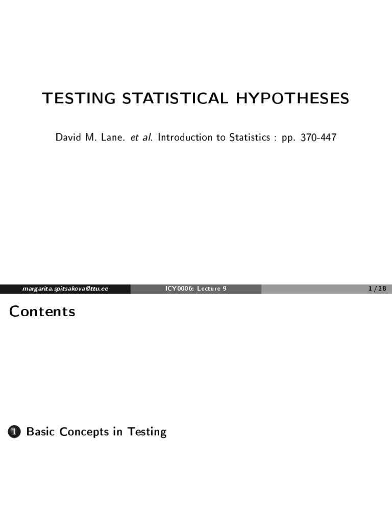 Testing Statistical Hypotheses: David M. Lane. Et Al. Introduction To ...