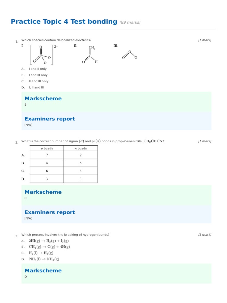Practice Topic 4 Test Bonding With Key | PDF | Ionic Bonding | Chemical ...
