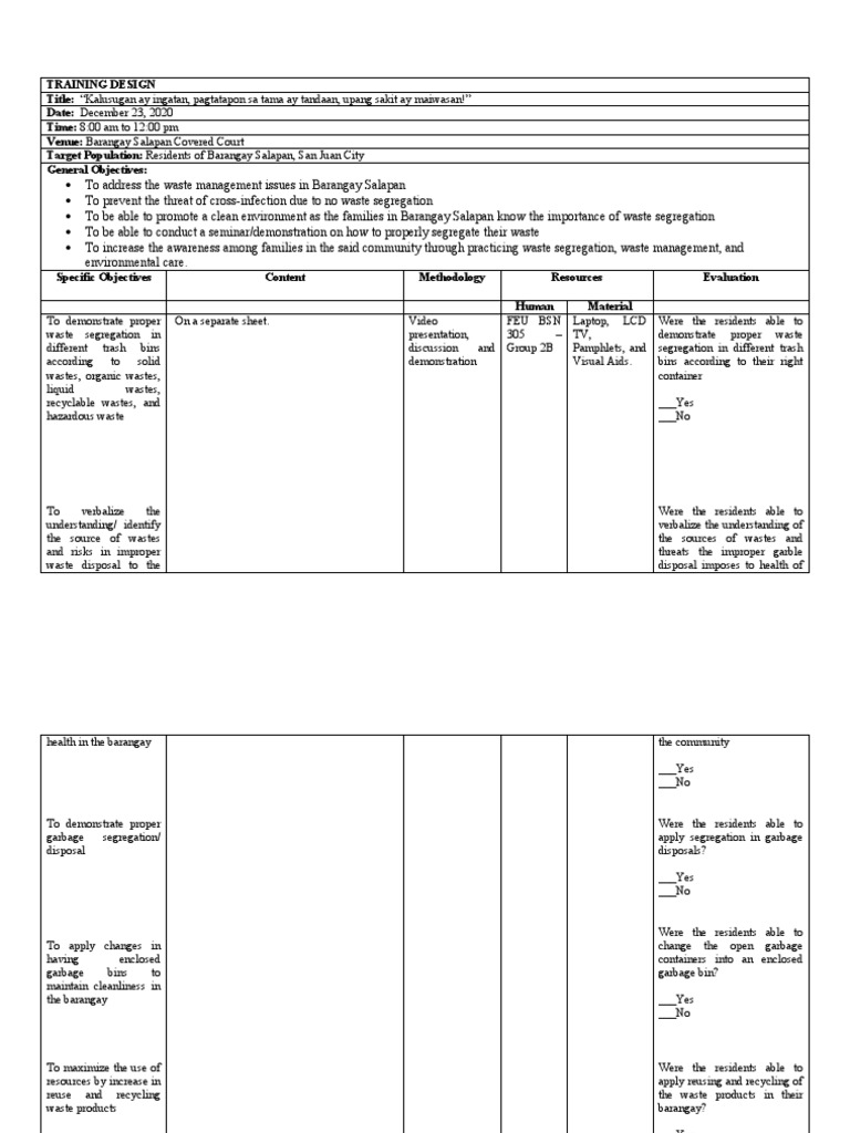 Training Design Final | PDF | Recycling | Waste