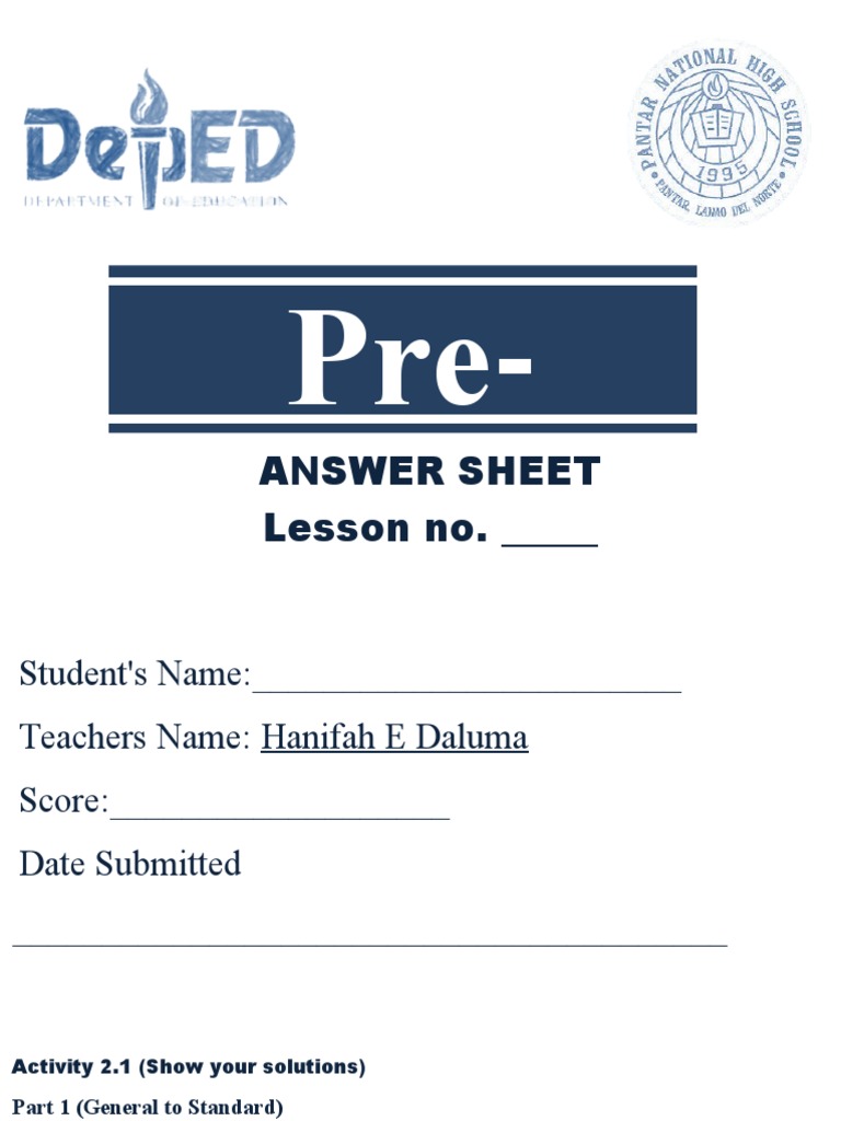 General Mathematics Answer Sheet Module 2 | PDF | Space | Mathematical ...