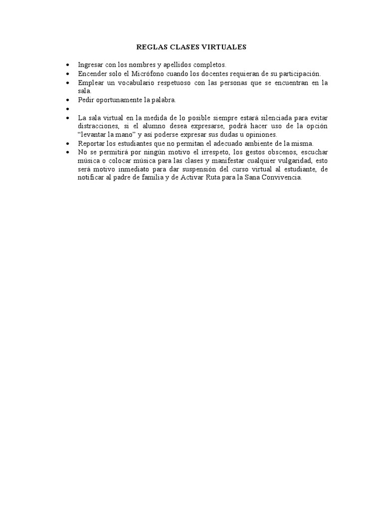 Reglas para Clases Virtuales Efectivas | PDF | Artes del Lenguaje y ...