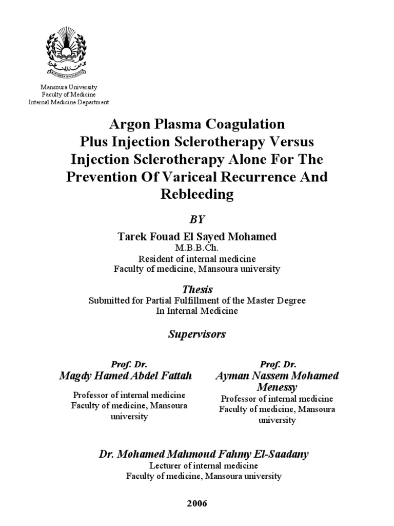 Argon Plasma Coagulation Plus Injection Sclerotherapy Versus Injection Sclerotherapy Alone For ...