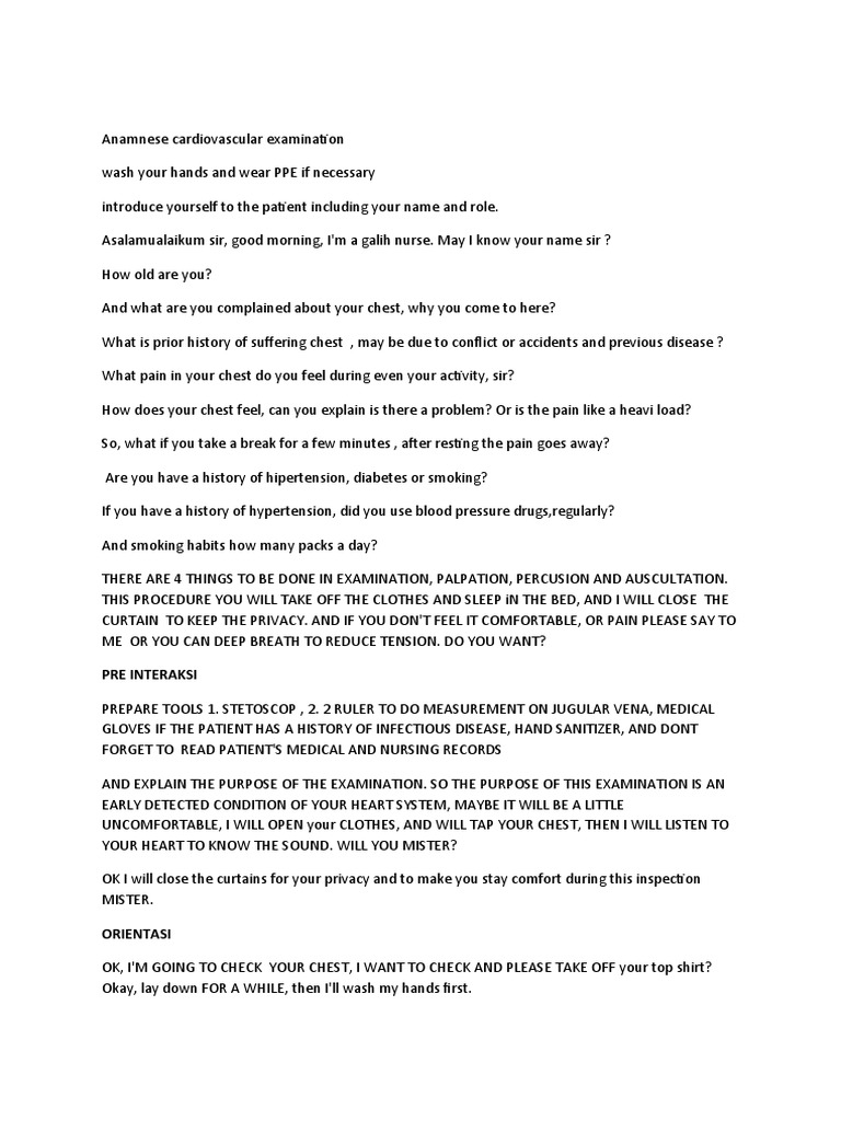 Anamnese Pemeriksaan Kardiovaskuler | PDF | Physical Examination | Heart