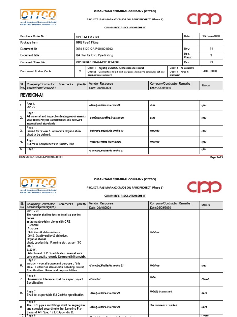 Revision-A1: Oman Tank Terminal Company (Ottco) | PDF | Specification ...