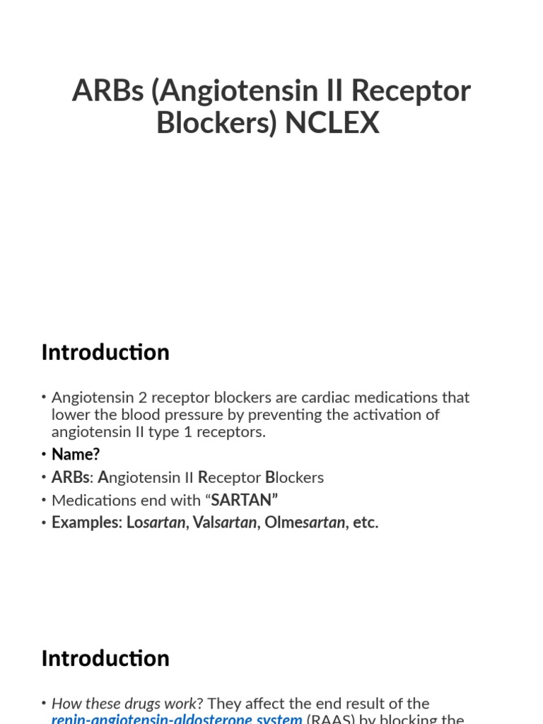 ARBs (Angiotensin II Receptor Blockers) NCLEX | PDF | Angiotensin ...