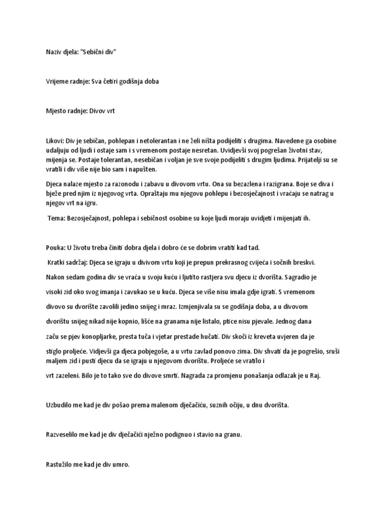 Sebični Džin Analiza Dela | PDF