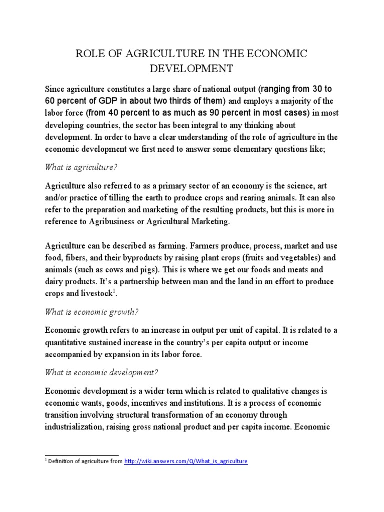 Role of Agriculture in The Economic Development | PDF | Gross Domestic ...