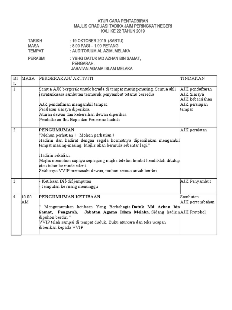 Teks Pengacara Majlis Graduasi Tadika 2019 | PDF