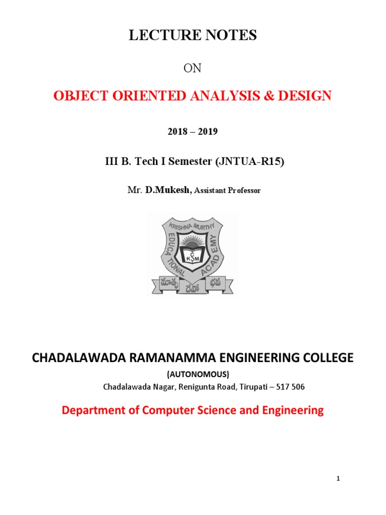 Ooad Lecture Notes Pdf Object Oriented Programming Inheritance Object Oriented Programming