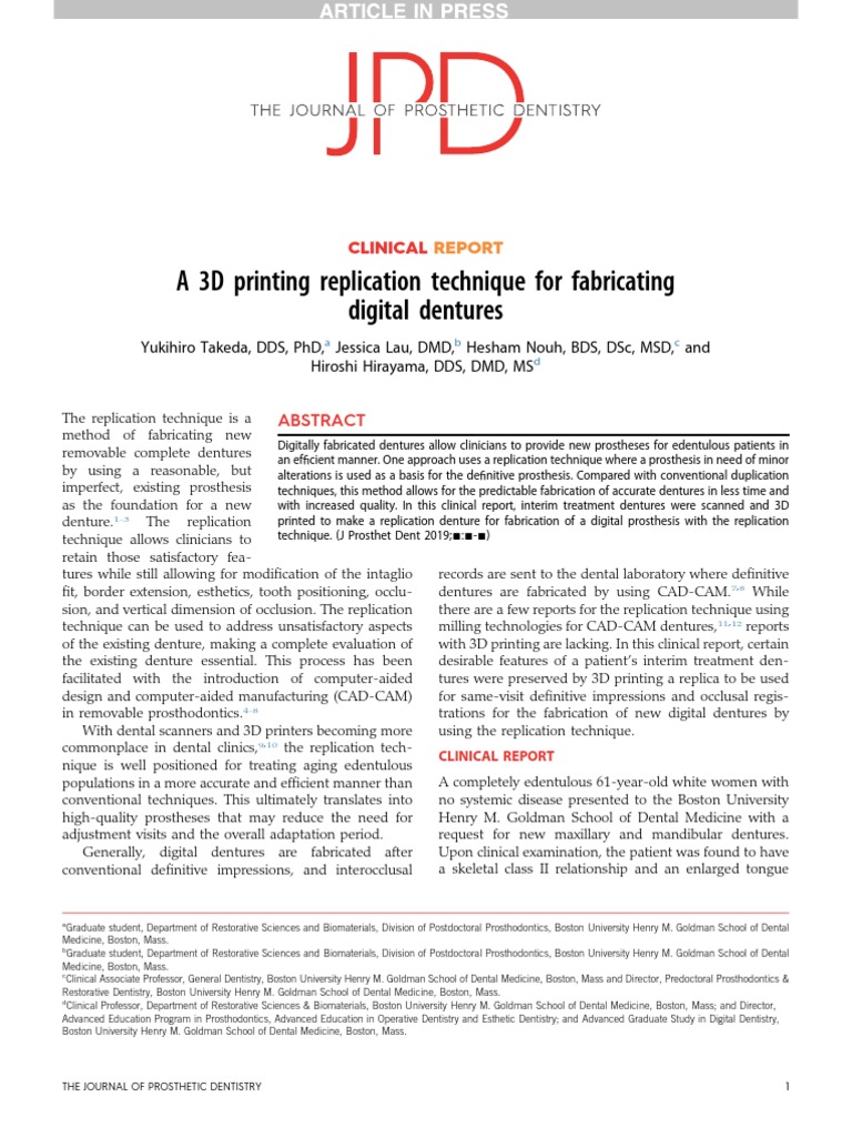 A 3D Printing Replication Technique For Fabricating Digital Dentures ...
