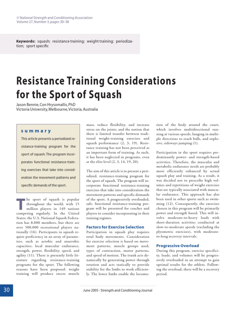 Resistance Training Considerations For The Sport of Squash | PDF ...