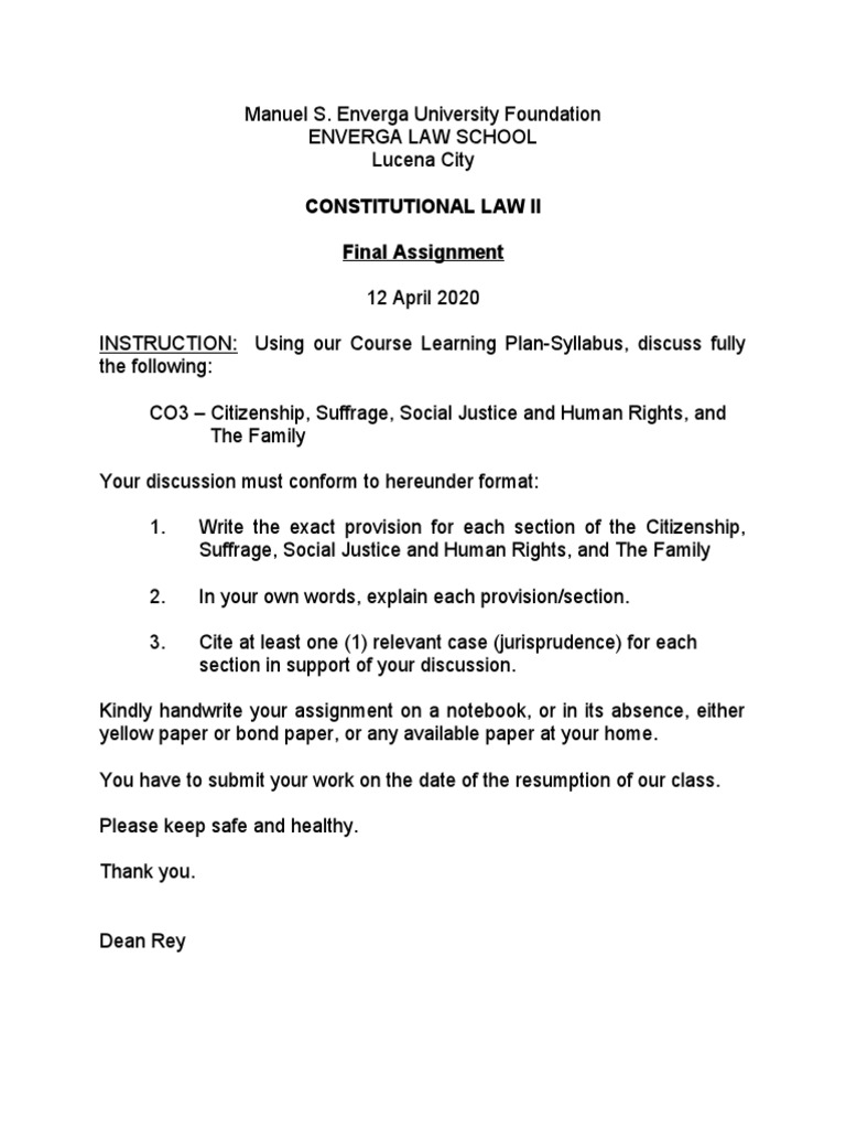 Constitutional Law Ii Final Assignment | PDF