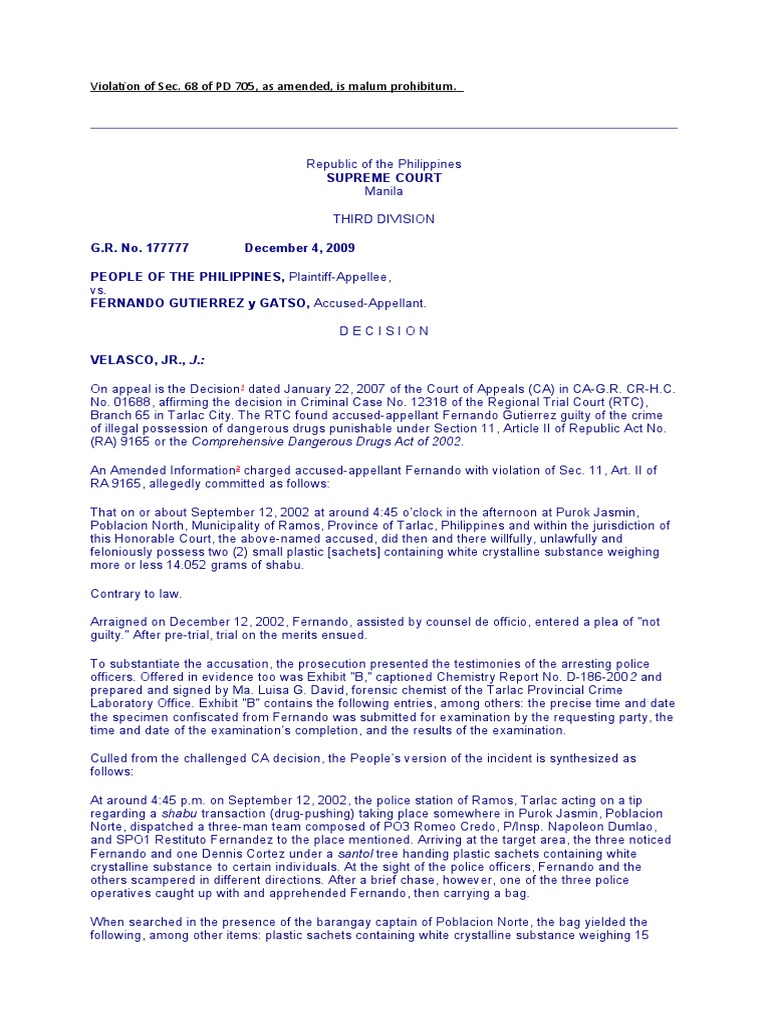 Violation of Sec. 68 of PD 705 Results in Malum Prohibitum | PDF ...