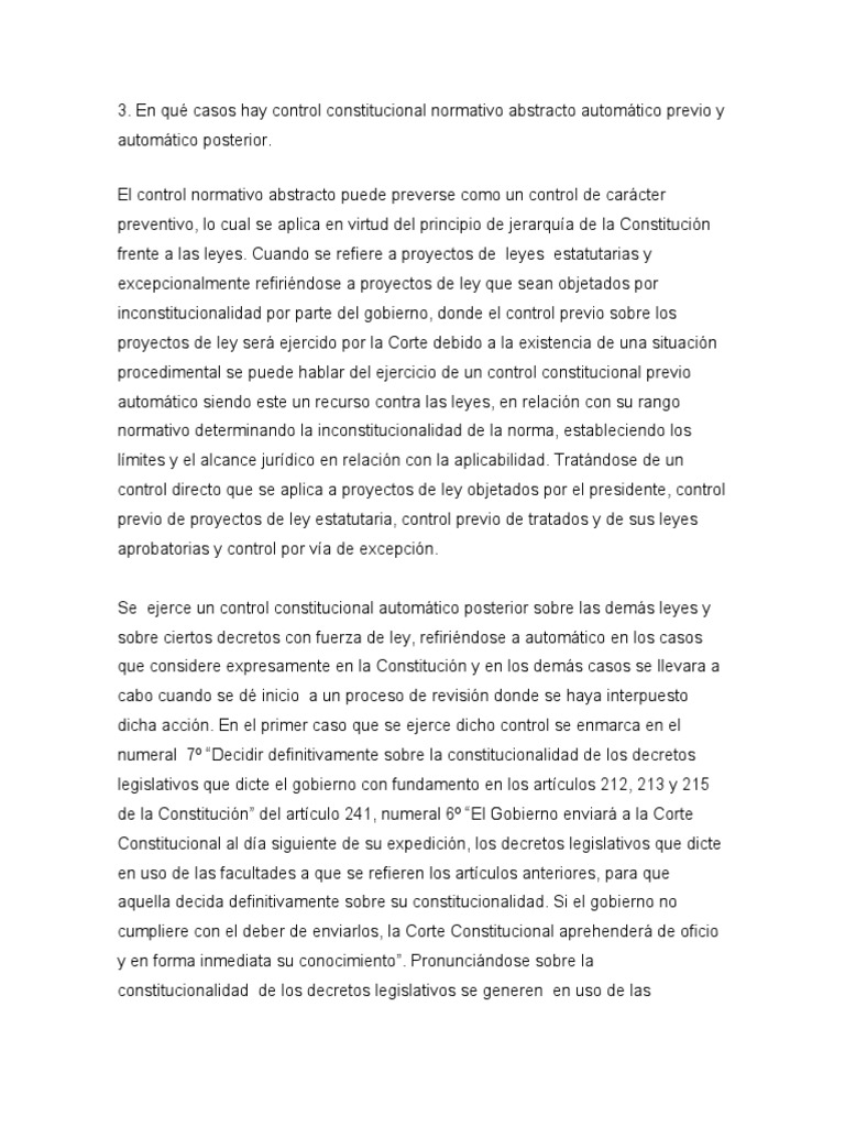 En Qué Casos Hay Control Constitucional Normativo Abstracto Automático Previo y Automático ...