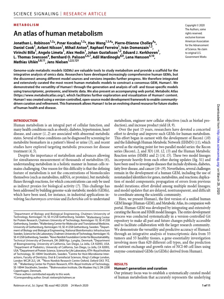 An Atlas of Human Metabolism. Eaaz1482.full | PDF | Enzyme | Metabolism