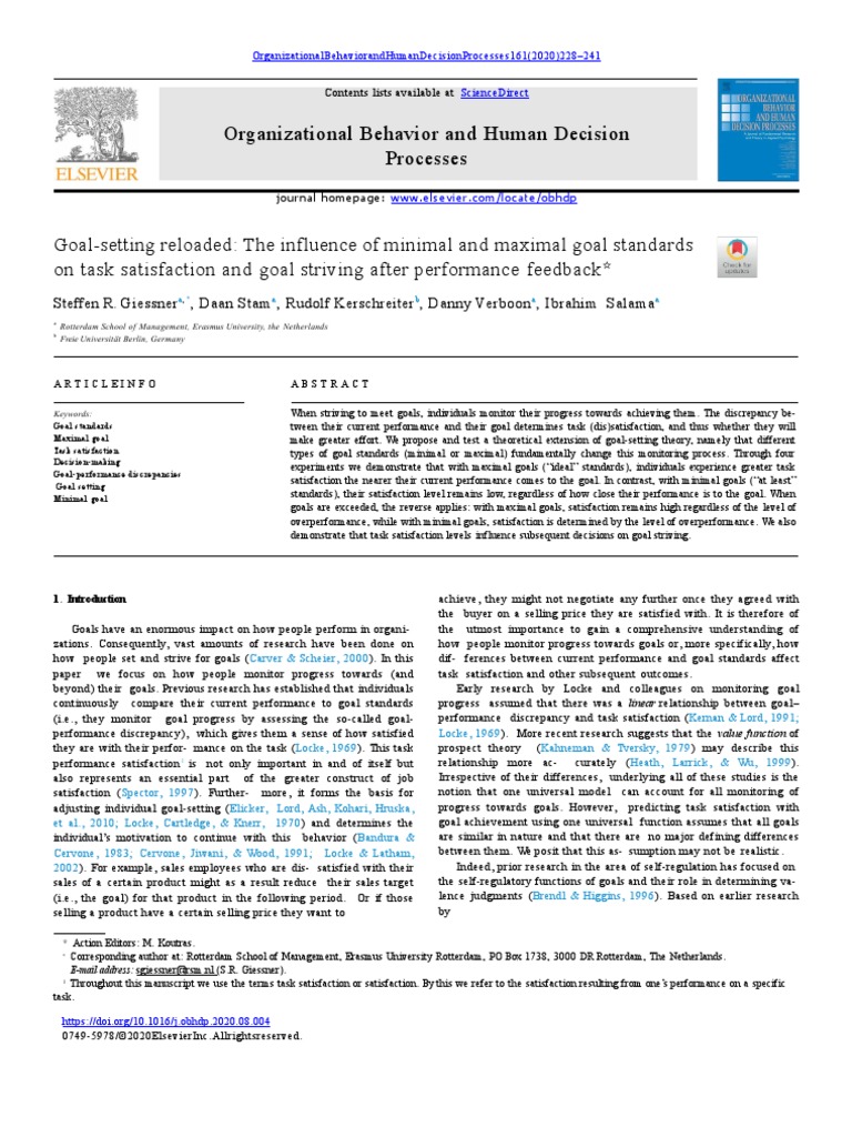 Organizational Behavior and Human Decision Processes | PDF | Goal ...