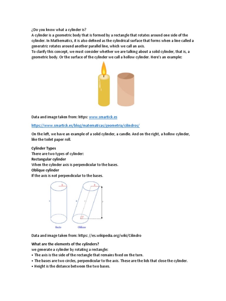 Understanding Cylinders: Types and Formulas | PDF | Area | Volume