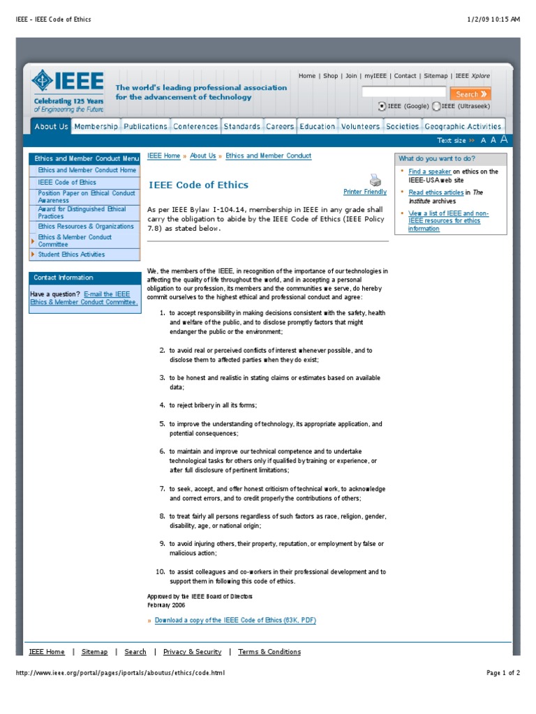 IEEE Code of Ethics PDF | PDF | Institute Of Electrical And Electronics ...