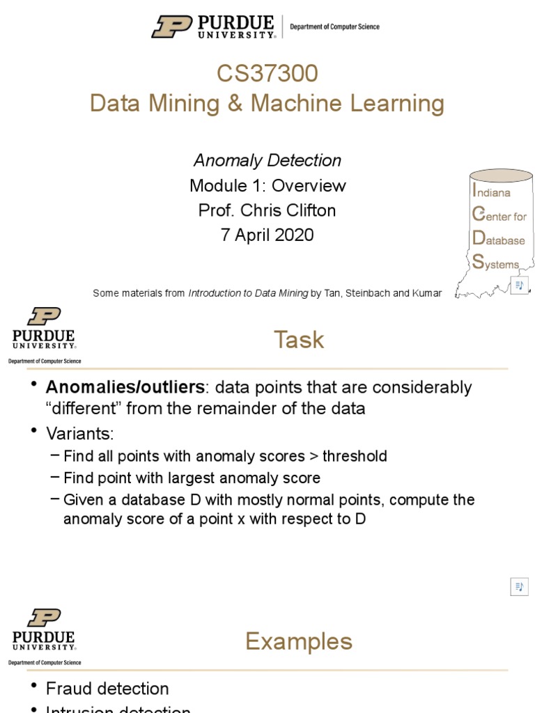 CS37300 Data Mining & Machine Learning: Anomaly Detection | PDF ...