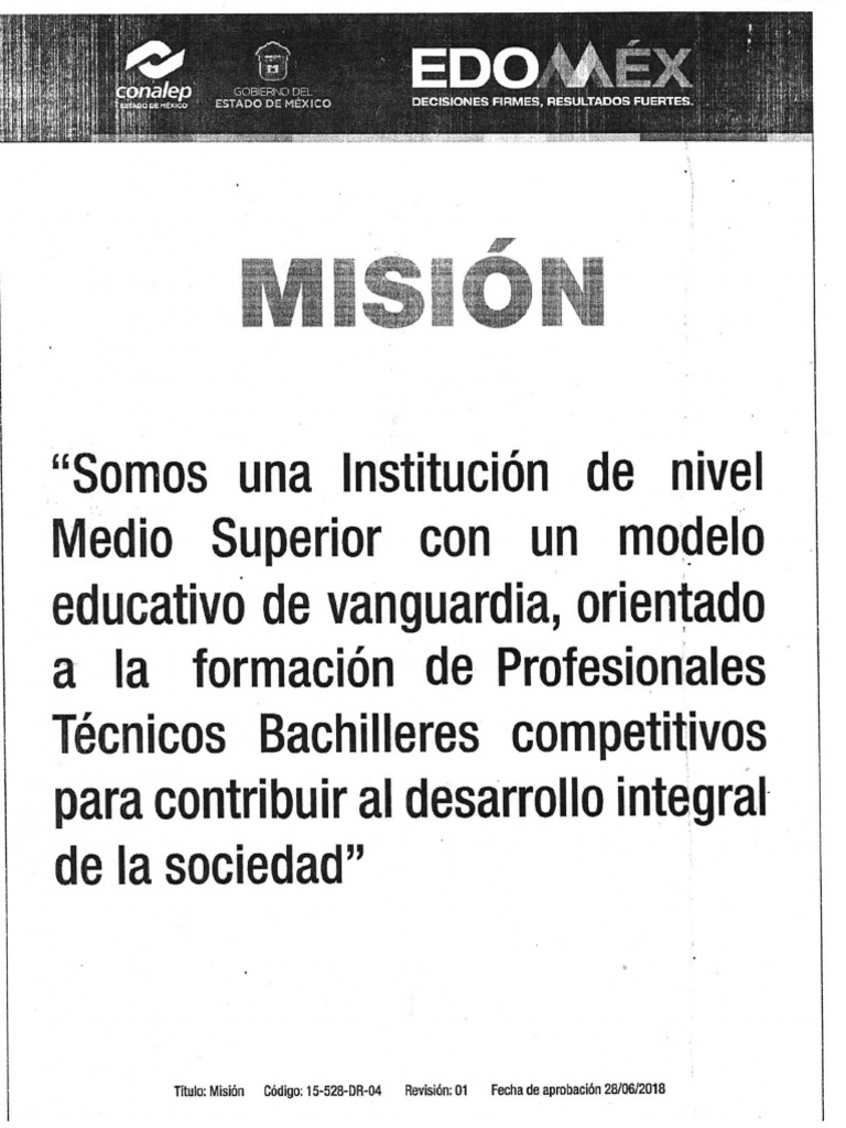 Mision, Vision, Politica de Calidad, Valores Conalep | PDF