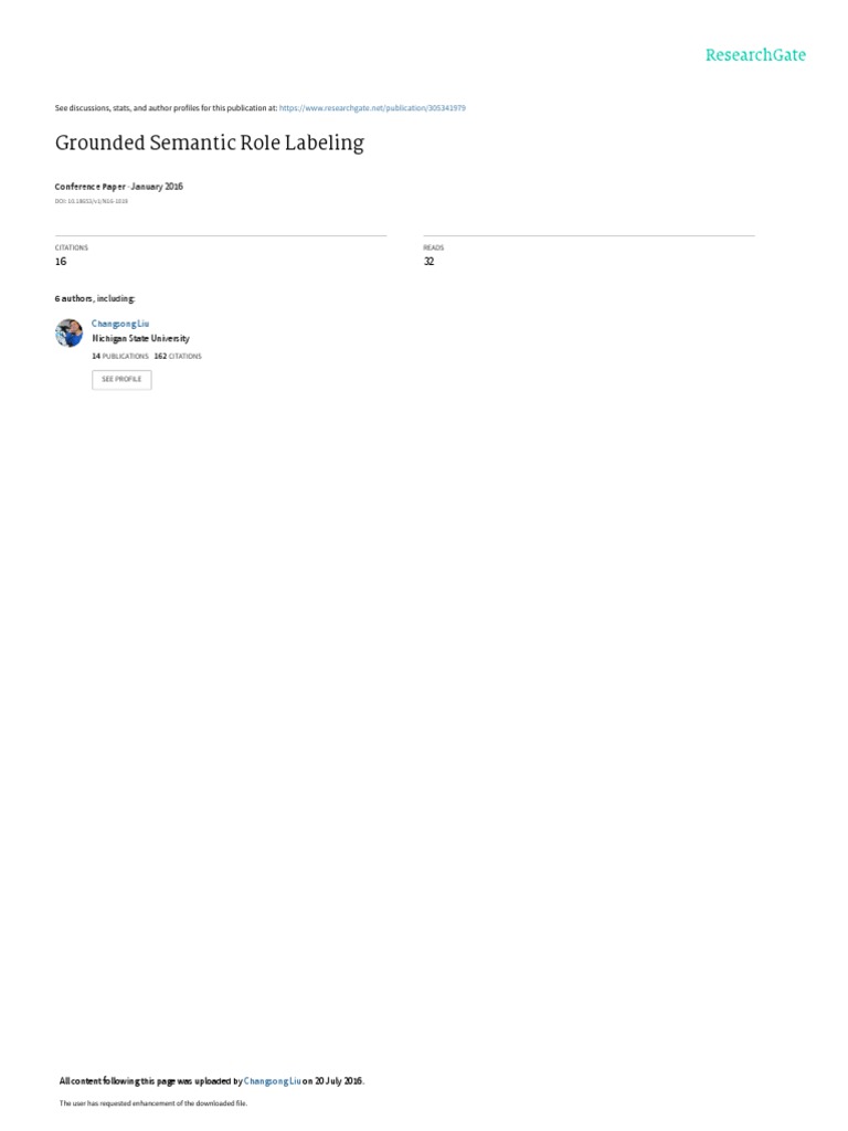 Grounded Semantic Role Labeling: January 2016 | PDF | Semantics | Parsing