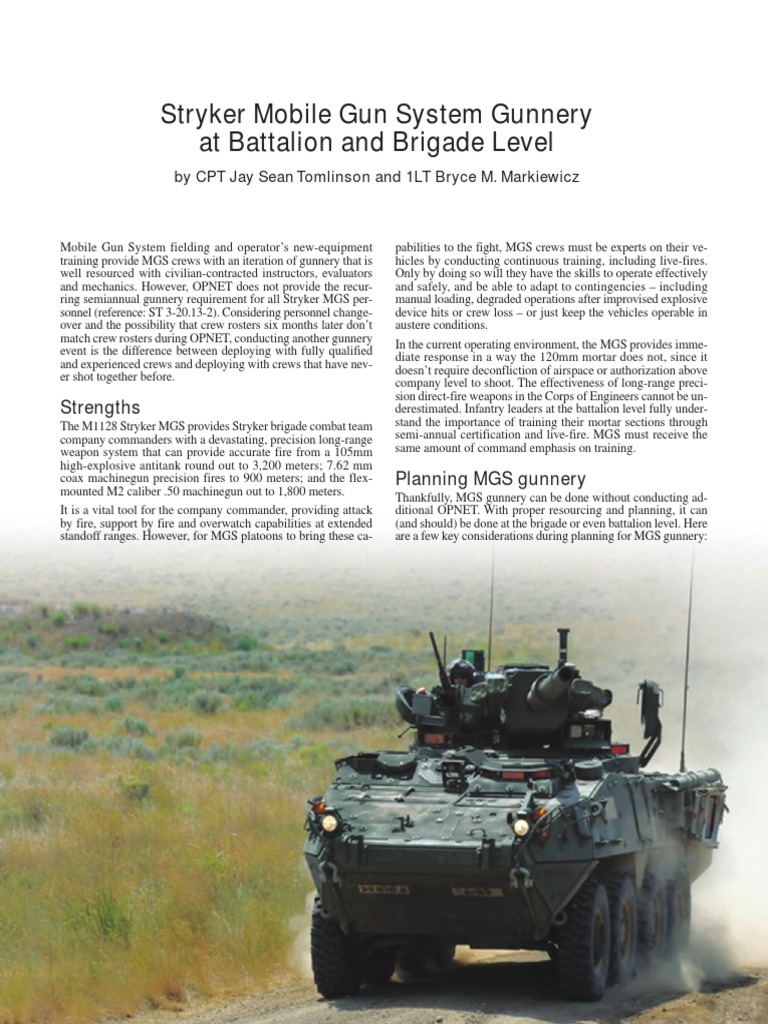 Stryker Mobile Gun System Gunnery at Battalion and Brigade Level | PDF ...