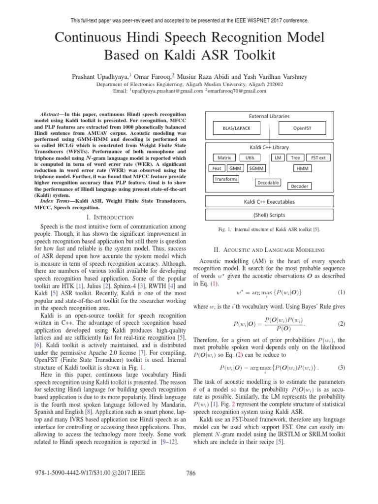 Continuous Hindi Speech Recognition Model Based On Kaldi ASR Toolkit | PDF | Speech Recognition ...
