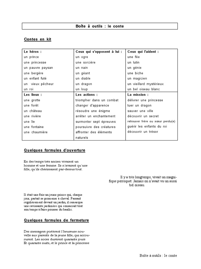 Outils pour écrire un conte concis | PDF