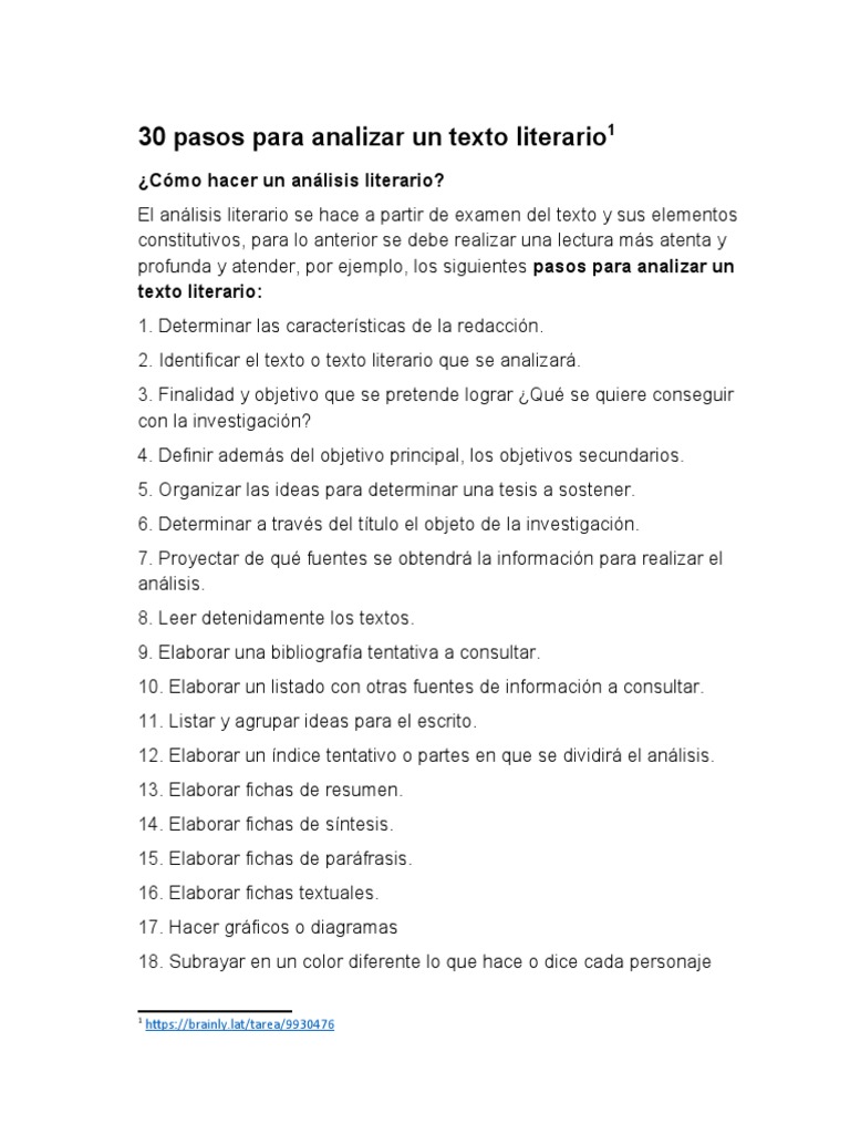 30 Pasos para Analizar Un Texto Literario | PDF | Narrativa | Crítica ...