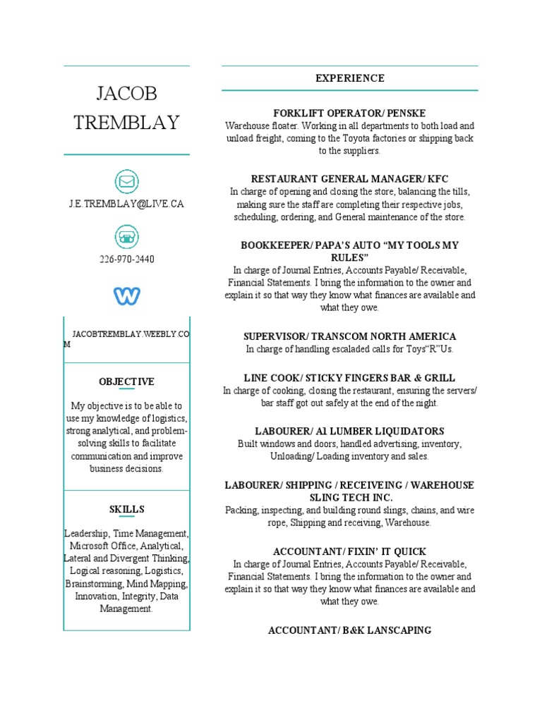 Jacobs Resume | PDF | Logistics | Warehouse