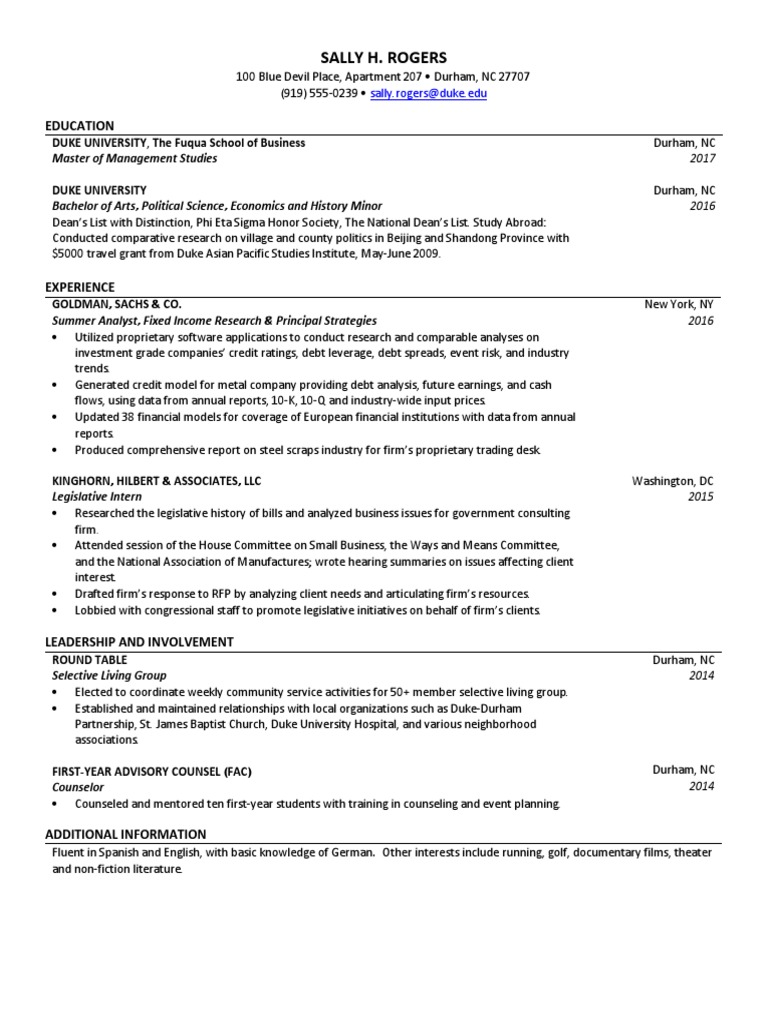 Duke MMS - Sample - Resumes | PDF | University Of Virginia | Duke ...