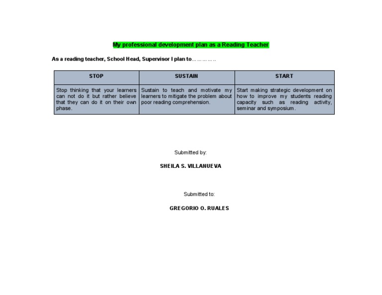 My Professional Development Plan As A Reading Teacher | PDF