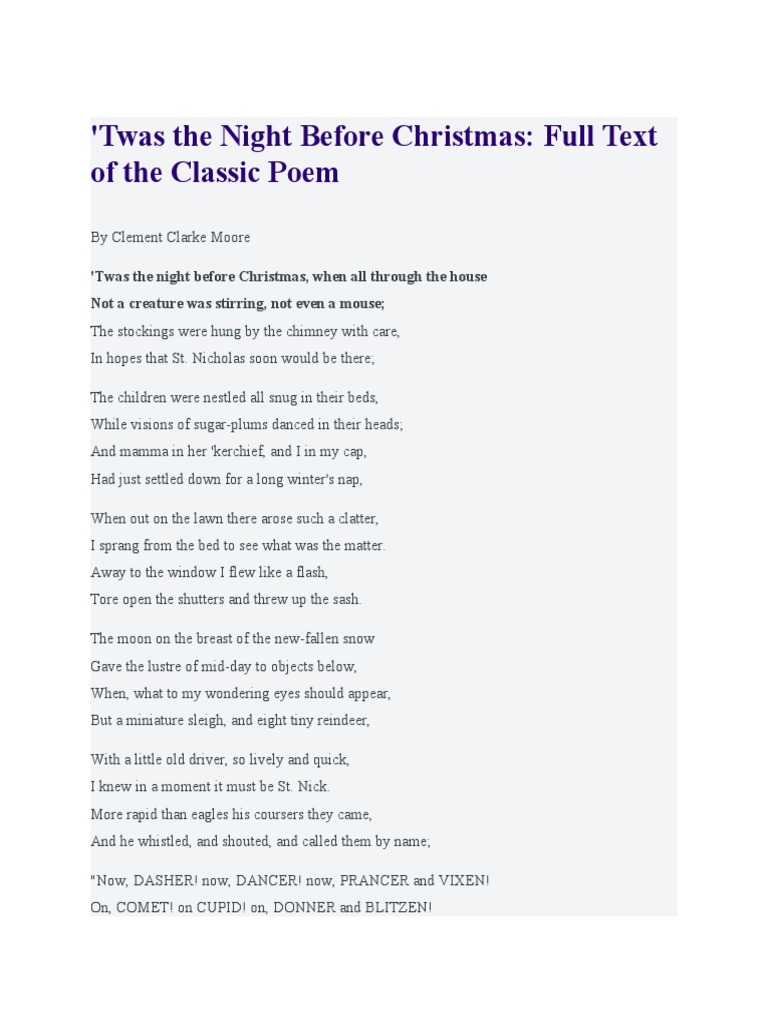 Twas The Night Before Christmas | PDF | Santa Claus's Reindeer ...