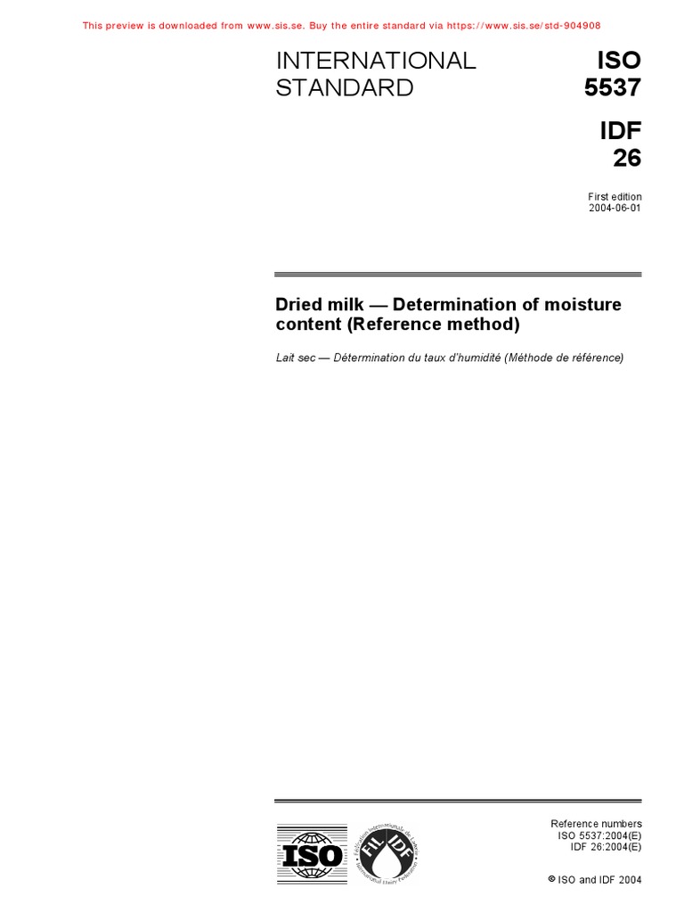 International Standard: ISO 5537 IDF 26 | PDF | International ...